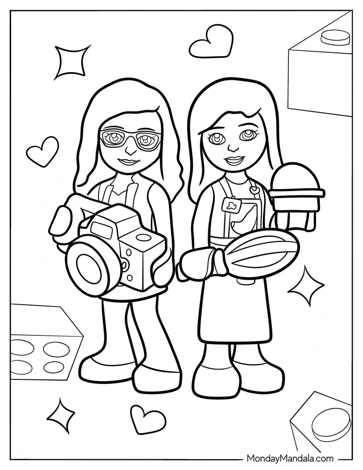 Adorable Lego Friends Coloring Pages Of Olivia And Stephanie With Camera And Baking Tools - Free ...
