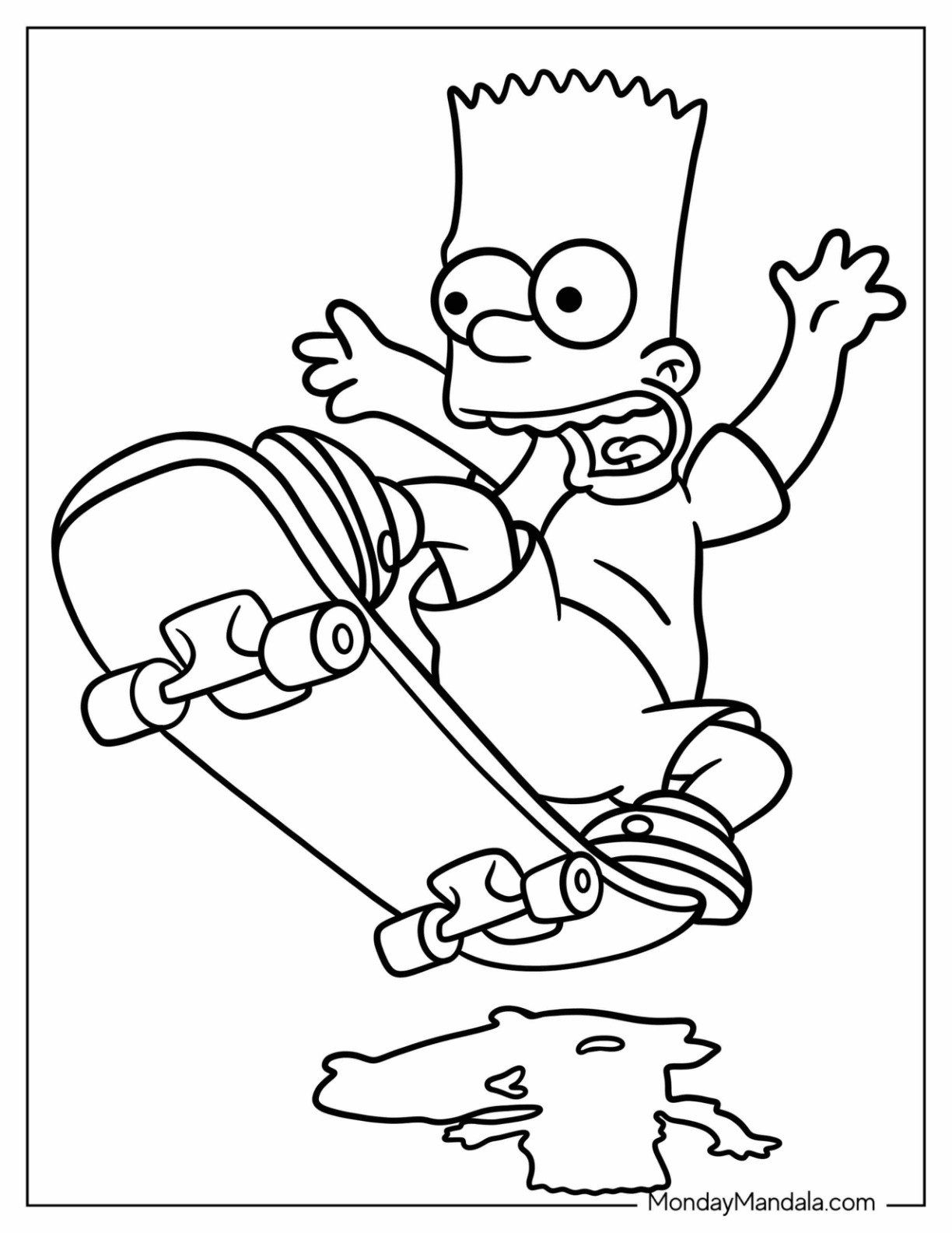 Bart Simpson Coloring Page Skateboarding For Preschoolers - Free ...