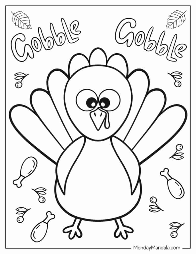 Chibi Thanksgiving Turkey Coloring In For Preschoolers - Free Coloring ...