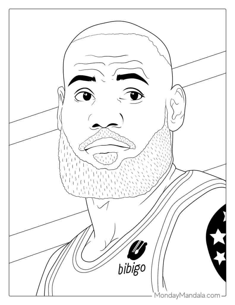 Close Up Of LeBron James For Adults Coloring - Free Coloring Page ...