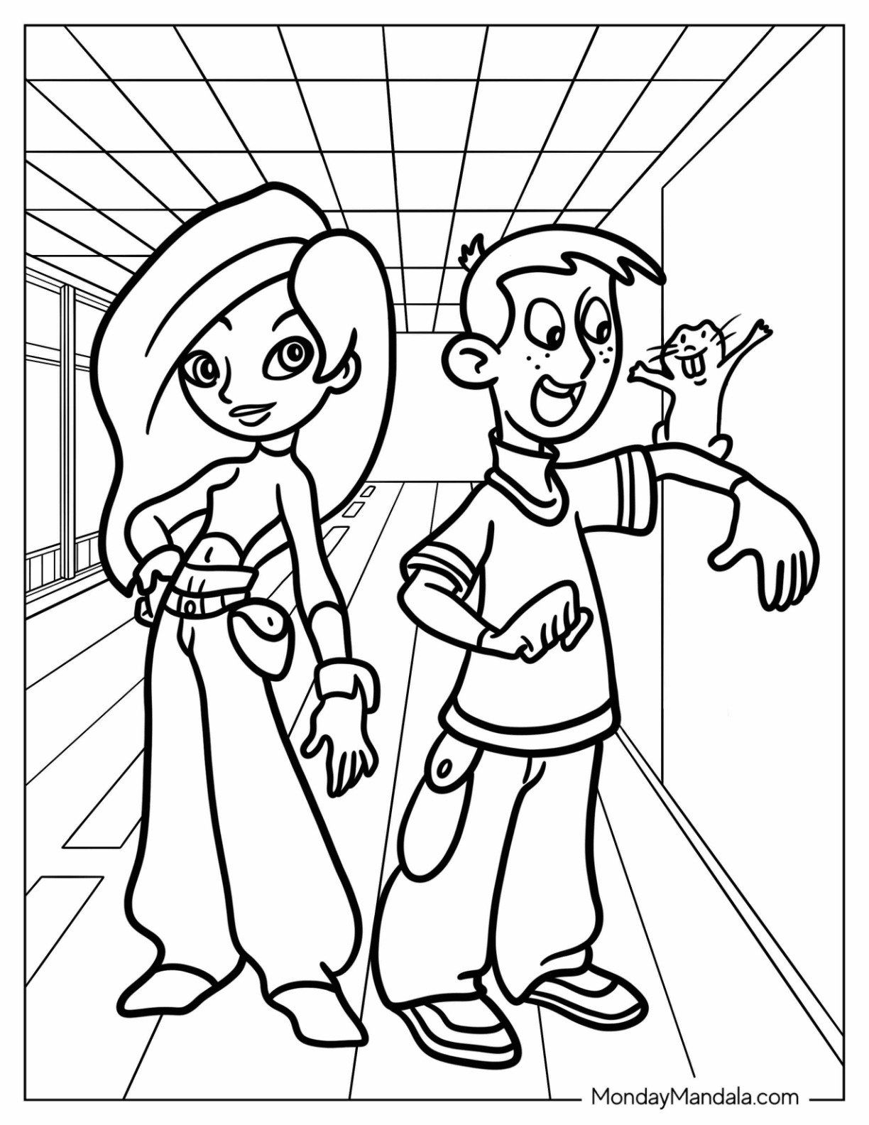 Cute Chibi Kim Possible Coloring Page With Ron Stoppable And Rufus For ...