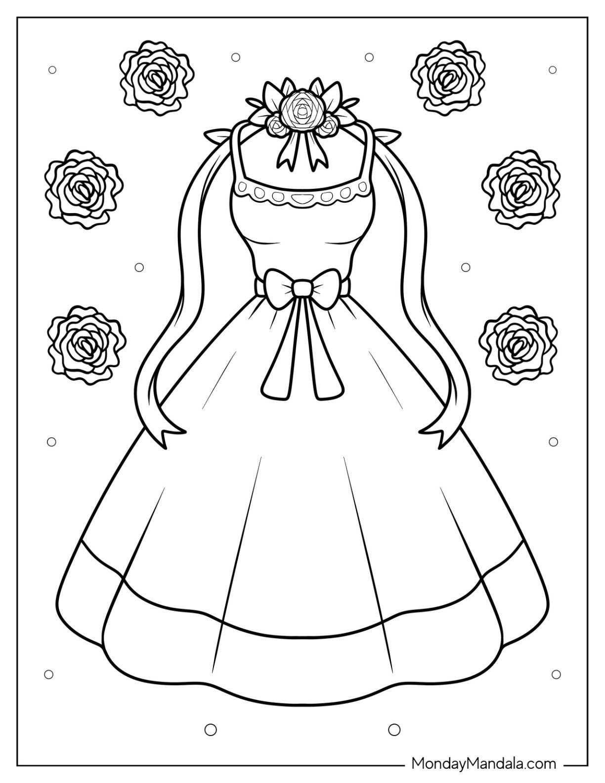 Cute Dress Coloring Page With Bow At the Waist - Free Coloring Page ...