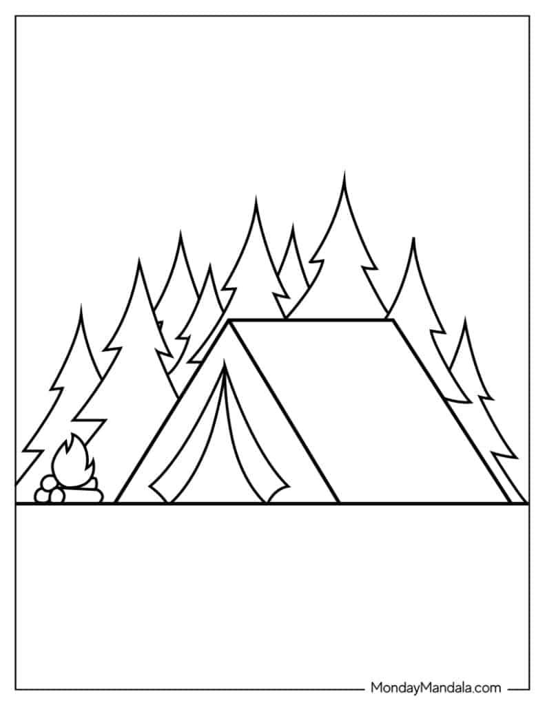 Easy Camping Tent And Trees For Preschoolers - Free Coloring Page ...