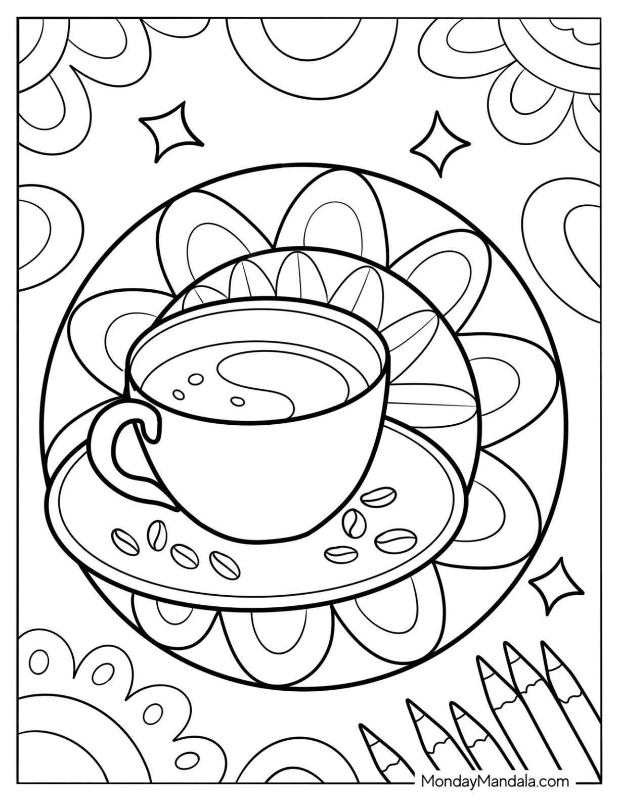Easy Coffee Coloring Pages Of Mandala - Free Coloring Page Download ...