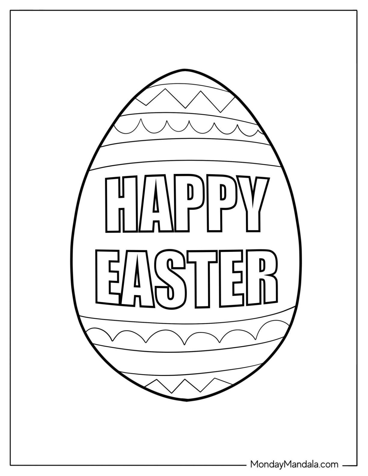 Egg With Happy Easter Coloring Page Words For Kids - Free Coloring Page ...