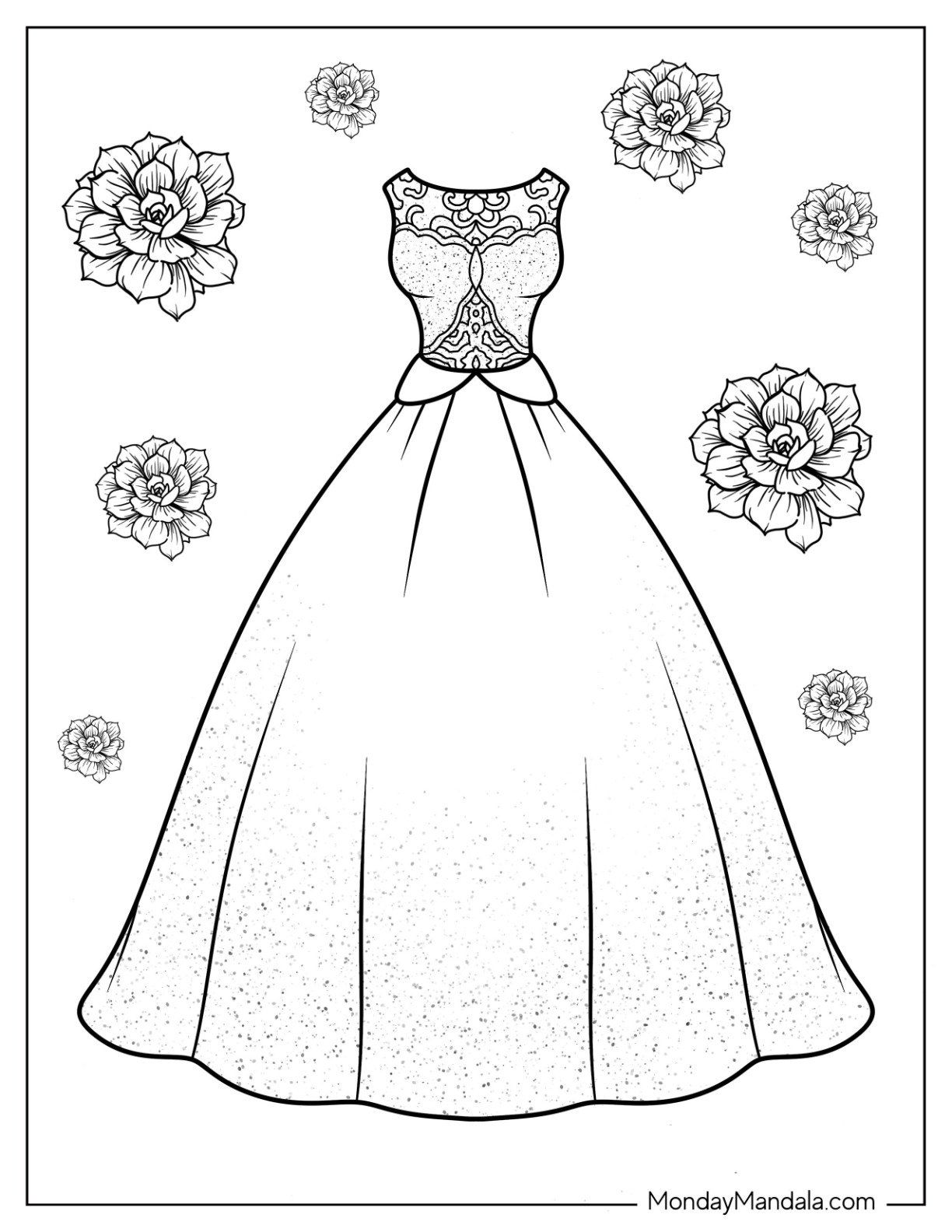 Full Length Dress Coloring Page With Sheer Beaded Bodice - Free ...