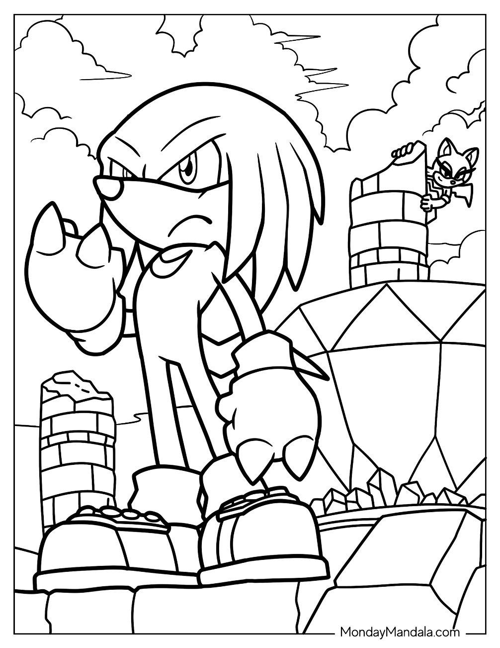 Knuckles Coloring Page Guarding The Master Emerald With Tangle At The ...