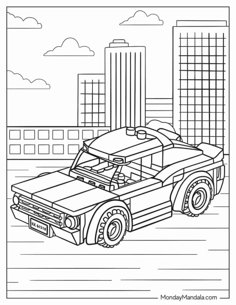 Outline Of Lego Car In City - Free Coloring Page Download ...