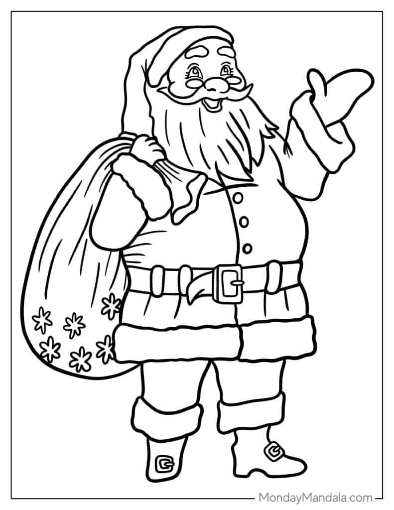Santa Walking With His Sack Of Presents - Free Coloring Page Download ...