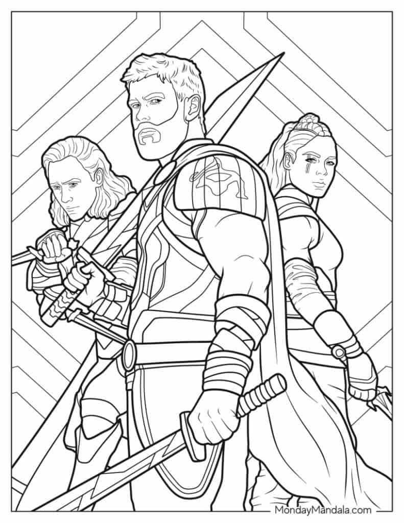 Thor With Loki And Valkyrie To Color - Free Coloring Page Download ...