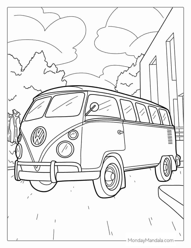VW Kombie Car To Color - Free Coloring Page Download | CrayonColoringPages