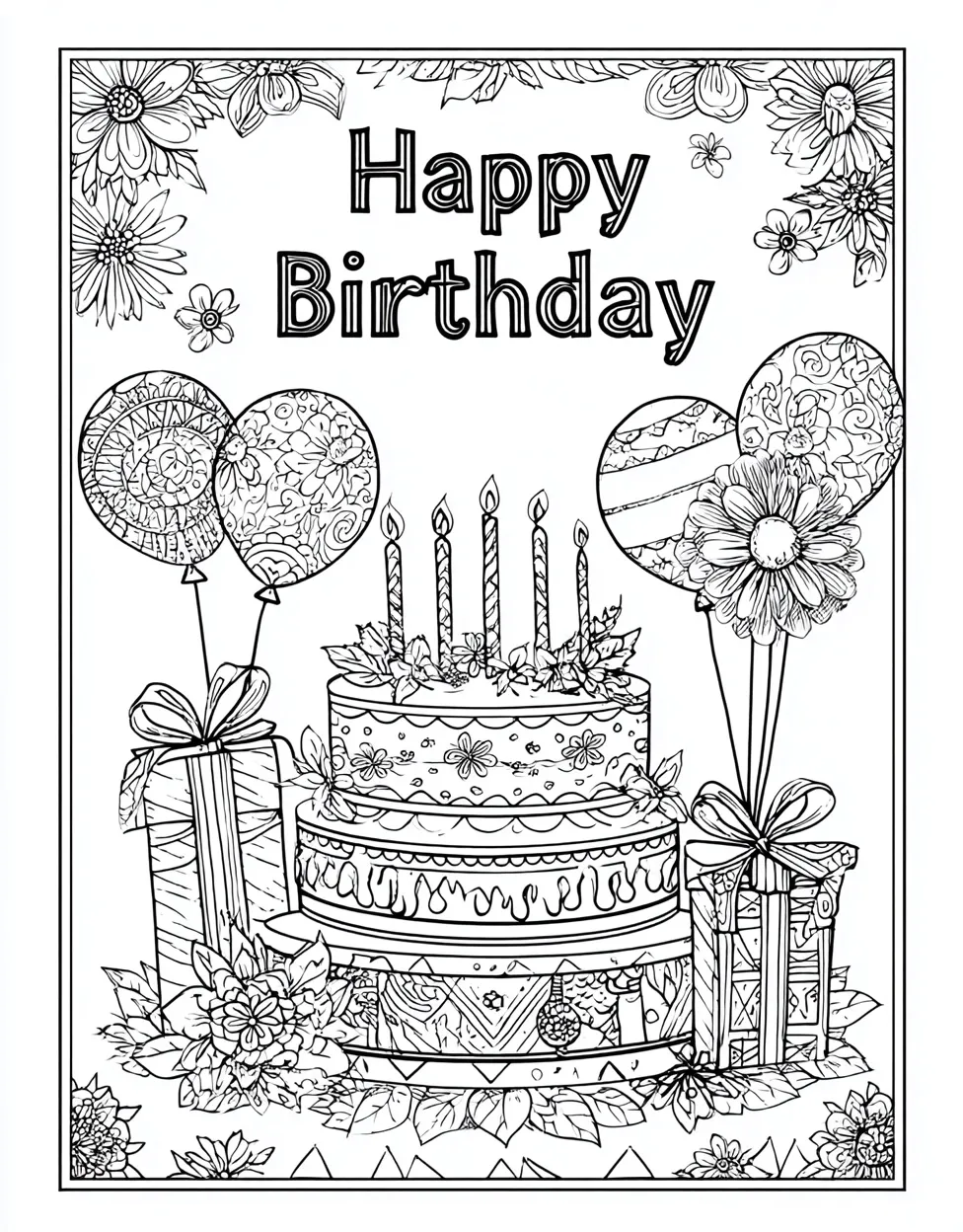 Free Happy Birthday Color Pages for Adults to Enjoy - Free Coloring ...