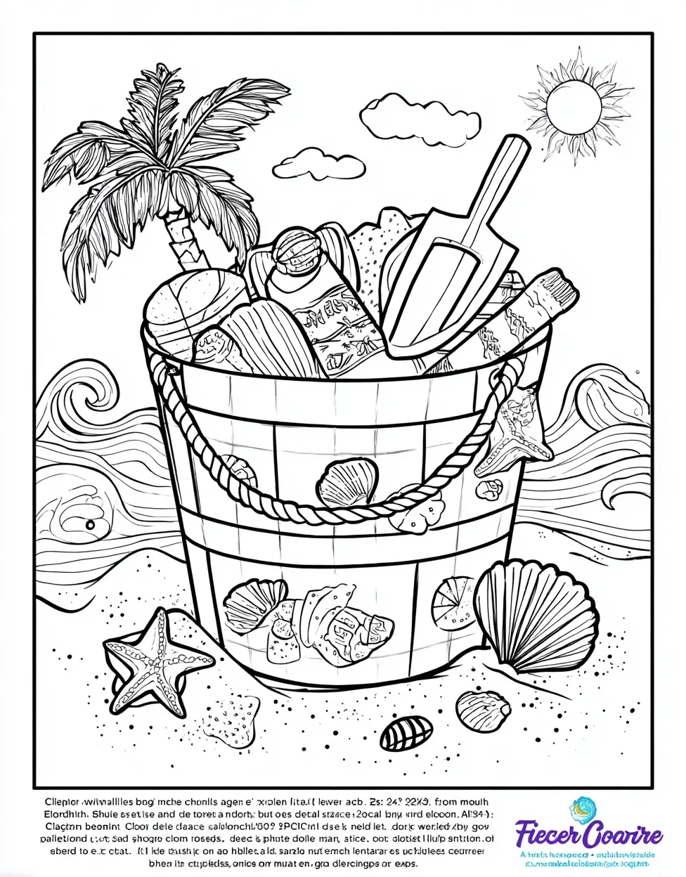 Charming Beach Bucket Coloring Page for Adults - Free Coloring Page ...