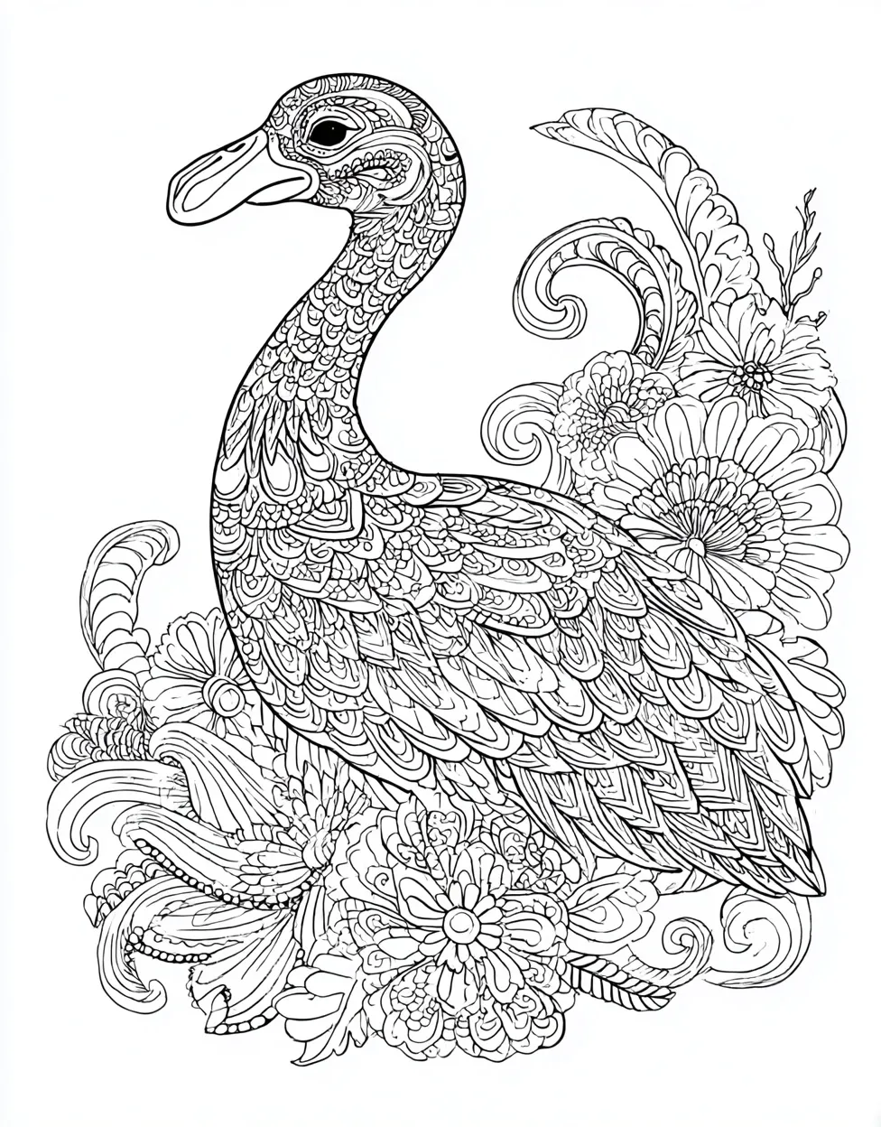 Dodo Bird Coloring Page with Unique Floral Patterns - Free Coloring ...