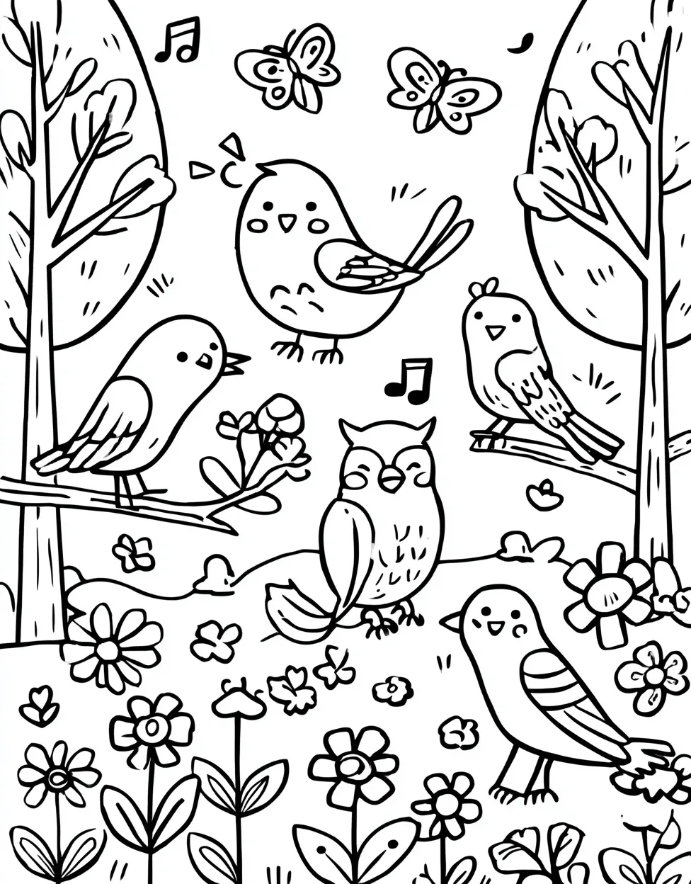 Fun Printable Coloring Pages with Playful Birds - Free Coloring Page ...