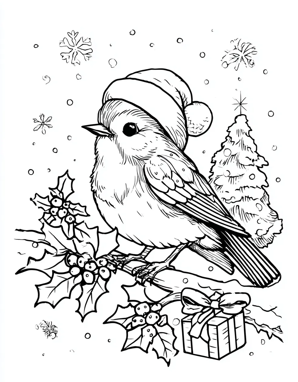 Festive Christmas Bird Coloring Page for Kids - Free Coloring Page ...
