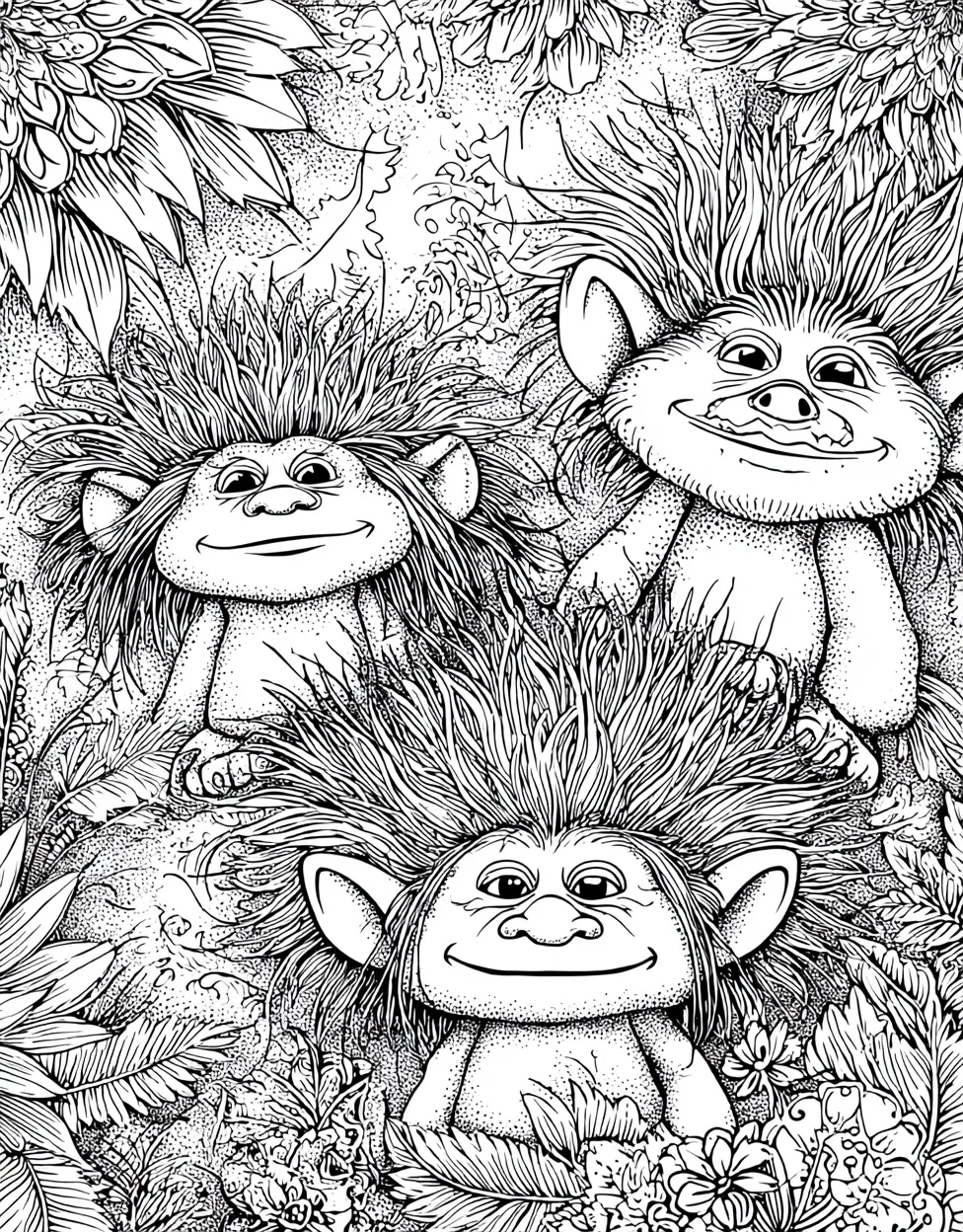 Intricate Velvet and Veneer Trolls Coloring Pages for Adults - Free ...
