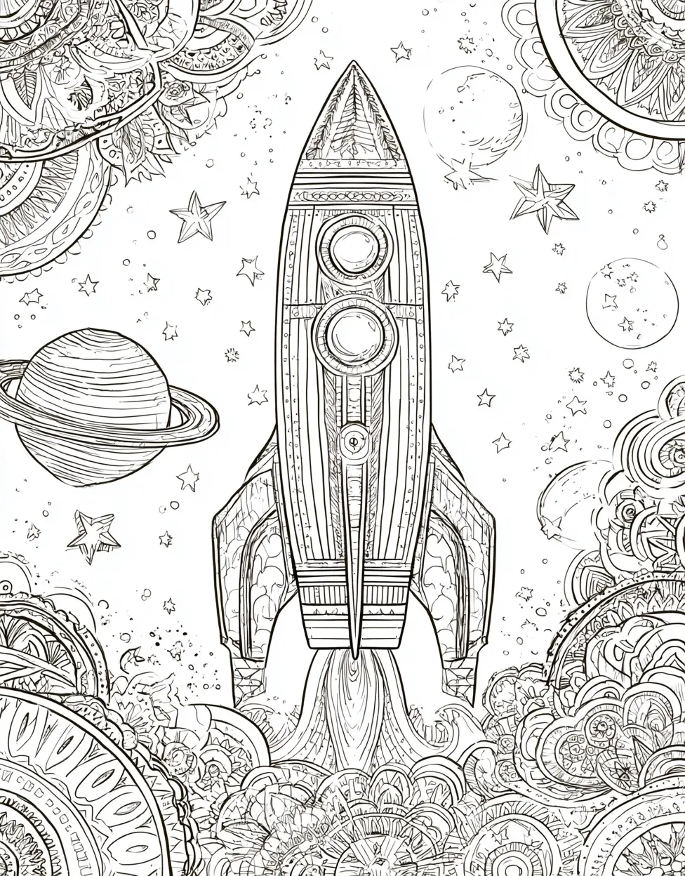 Challenging Space Rocket Coloring Page for Adults - Free Coloring Page ...