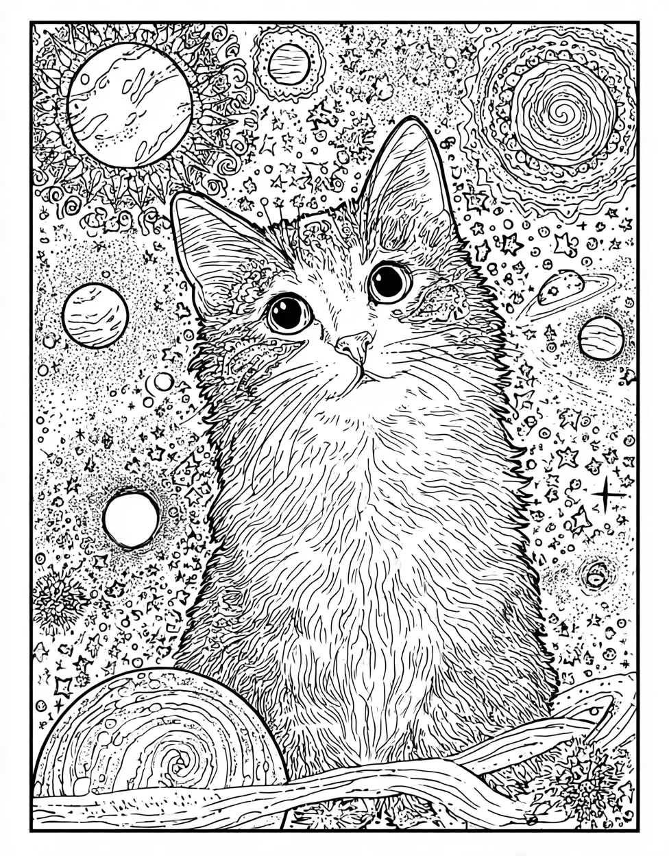 Intricate Space Cat Coloring Pages for Adults - Free Coloring Page ...