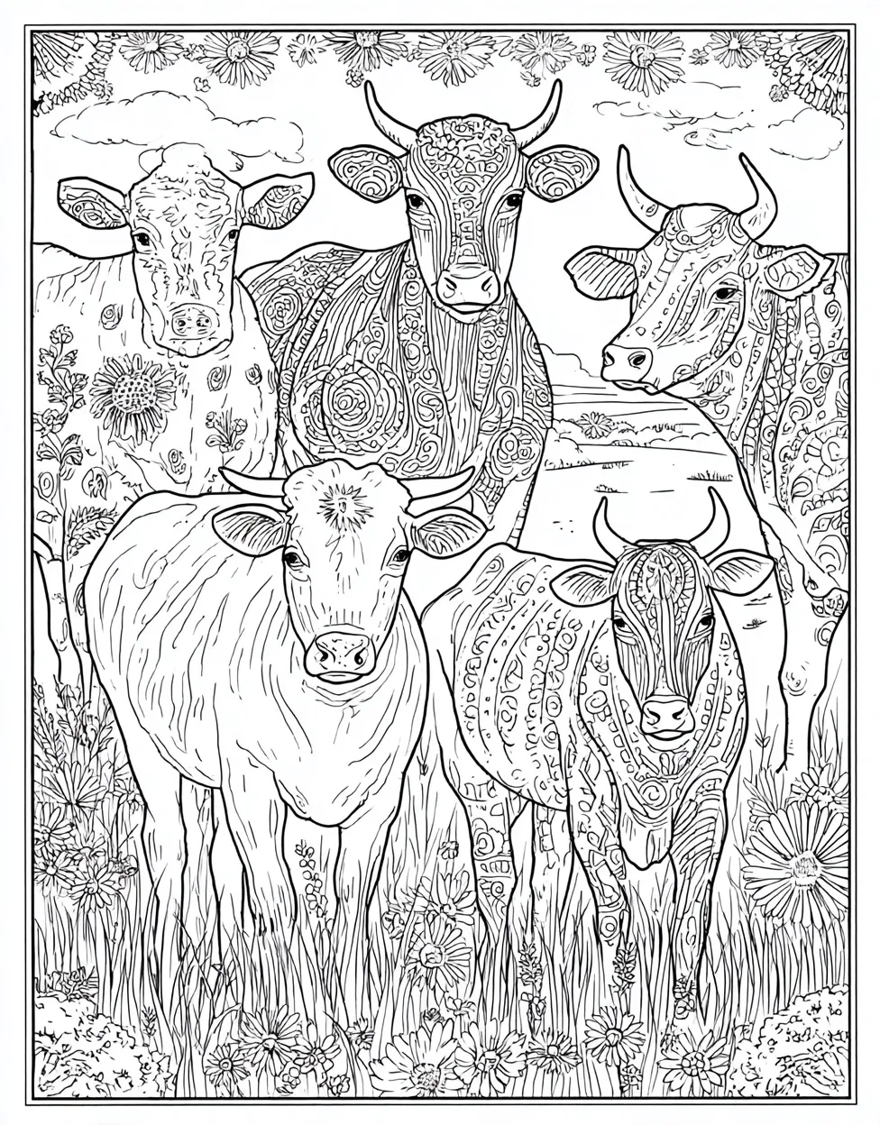 Charming Cow Coloring Pages PDF for Adult Relaxation - Free Coloring ...