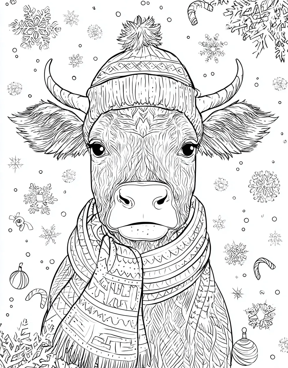 Charming Christmas Cow Coloring Page for Adults - Free Coloring Page ...