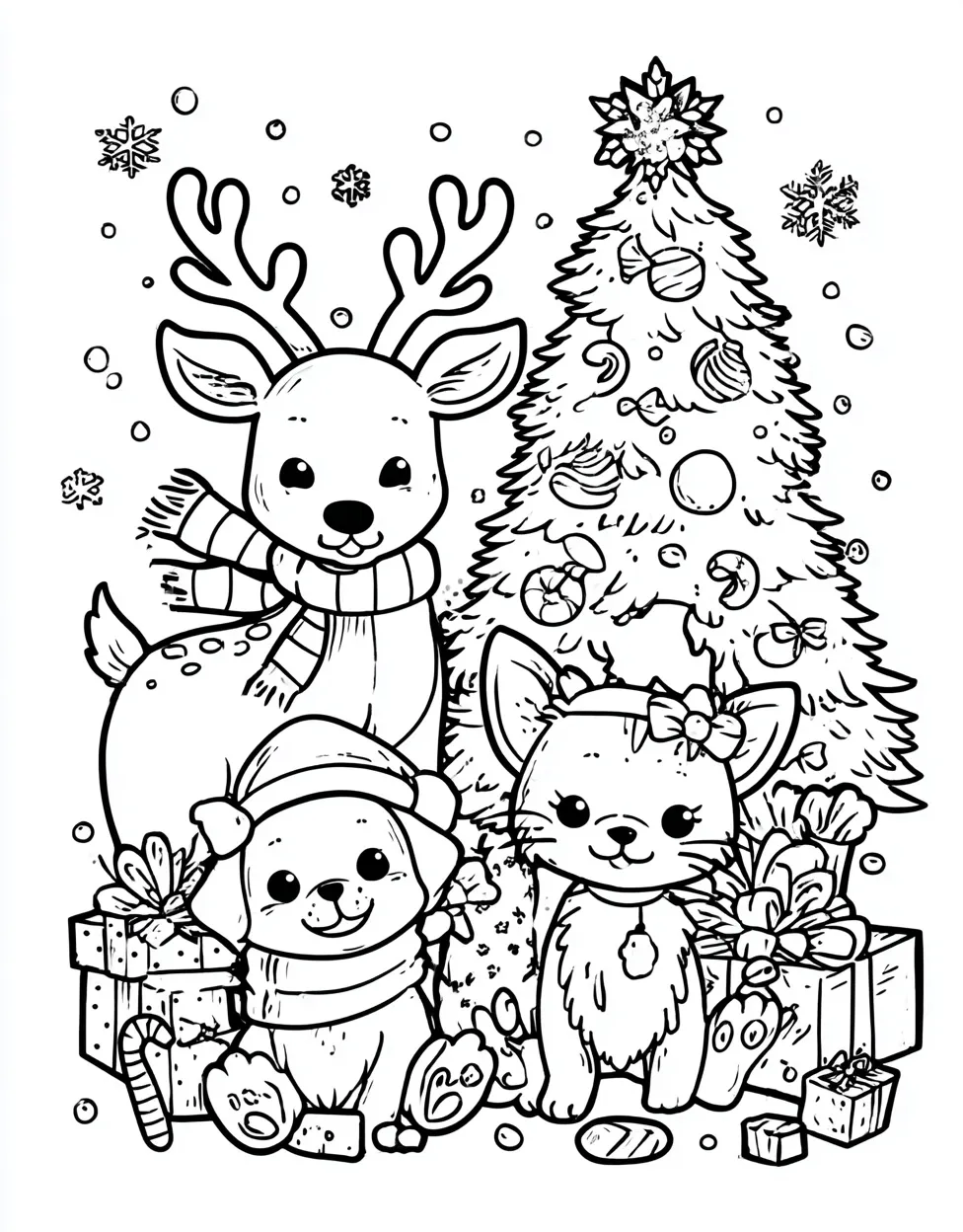 Cute Christmas Animals Coloring Pages for Kids - Free Coloring Page ...