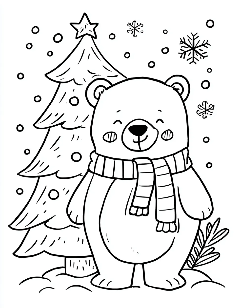 Adorable Polar Bear Christmas Coloring Pages for Kids - Free Coloring ...