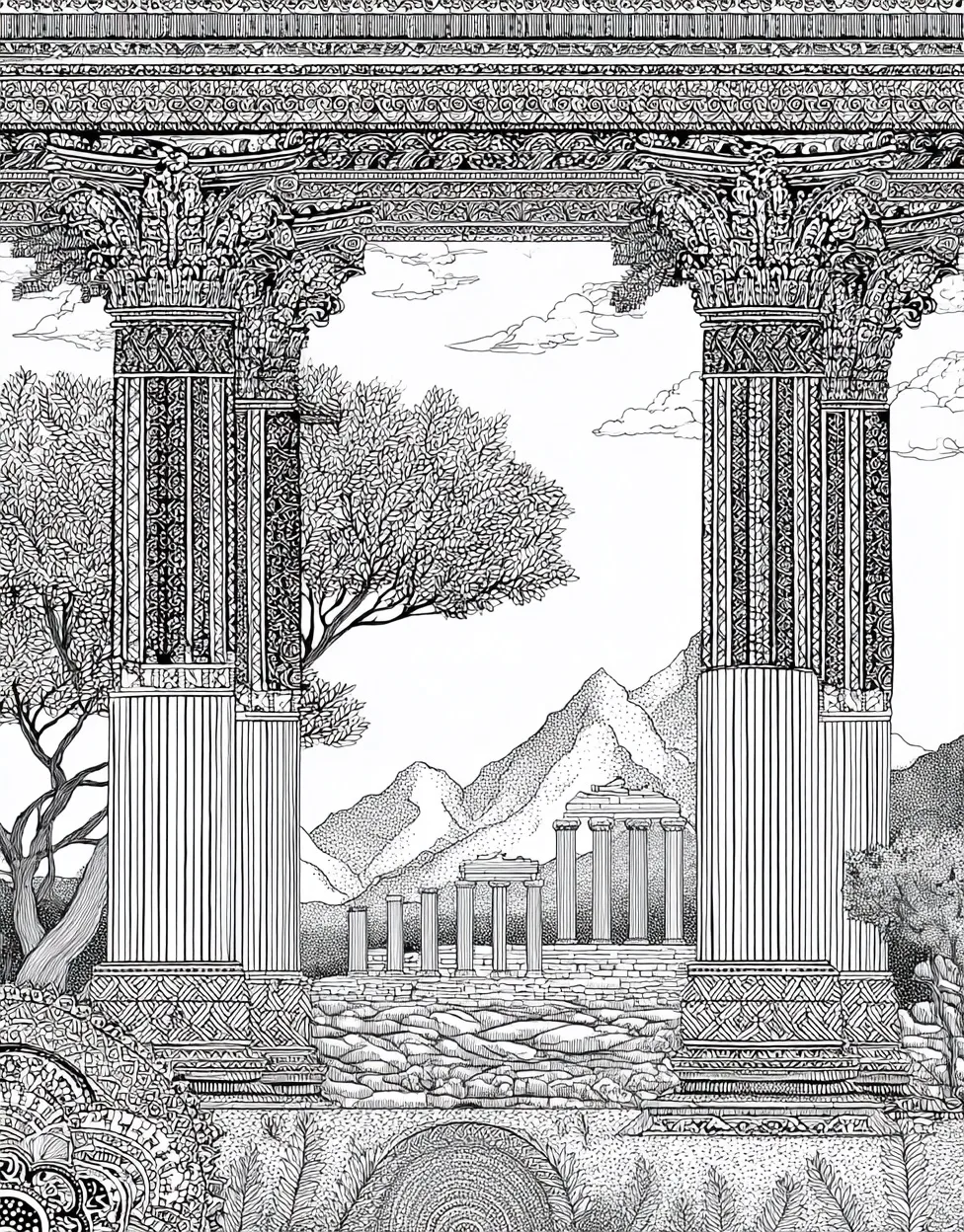 Challenging Greek Coloring Page for Adults with Mandalas - Free ...