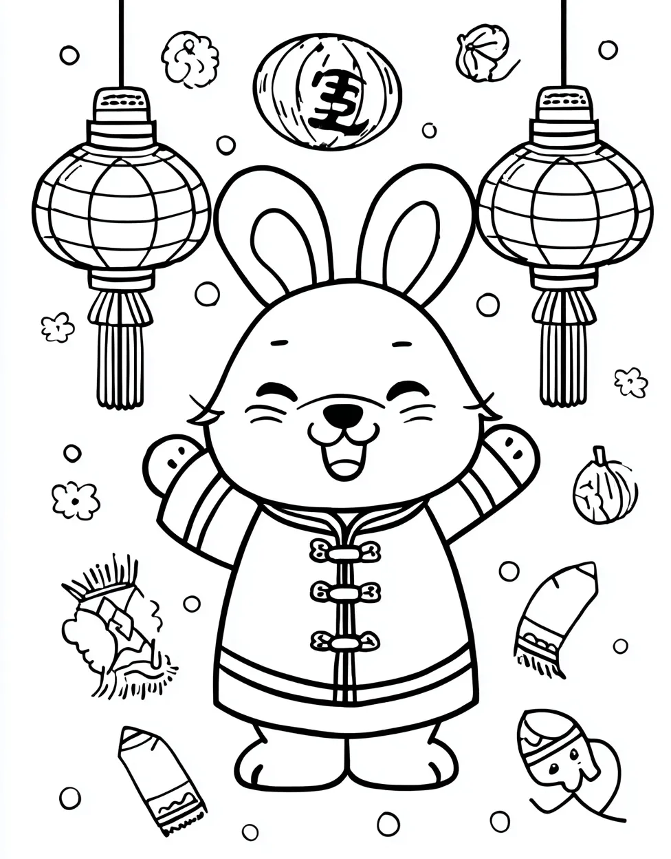 Chinese New Year Rabbit Coloring Page for Kids - Free Coloring Page ...