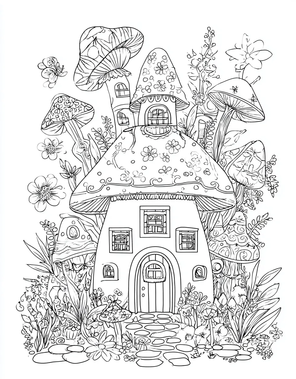 Magical Fairy Mushroom House Coloring Page Experience - Free Coloring ...