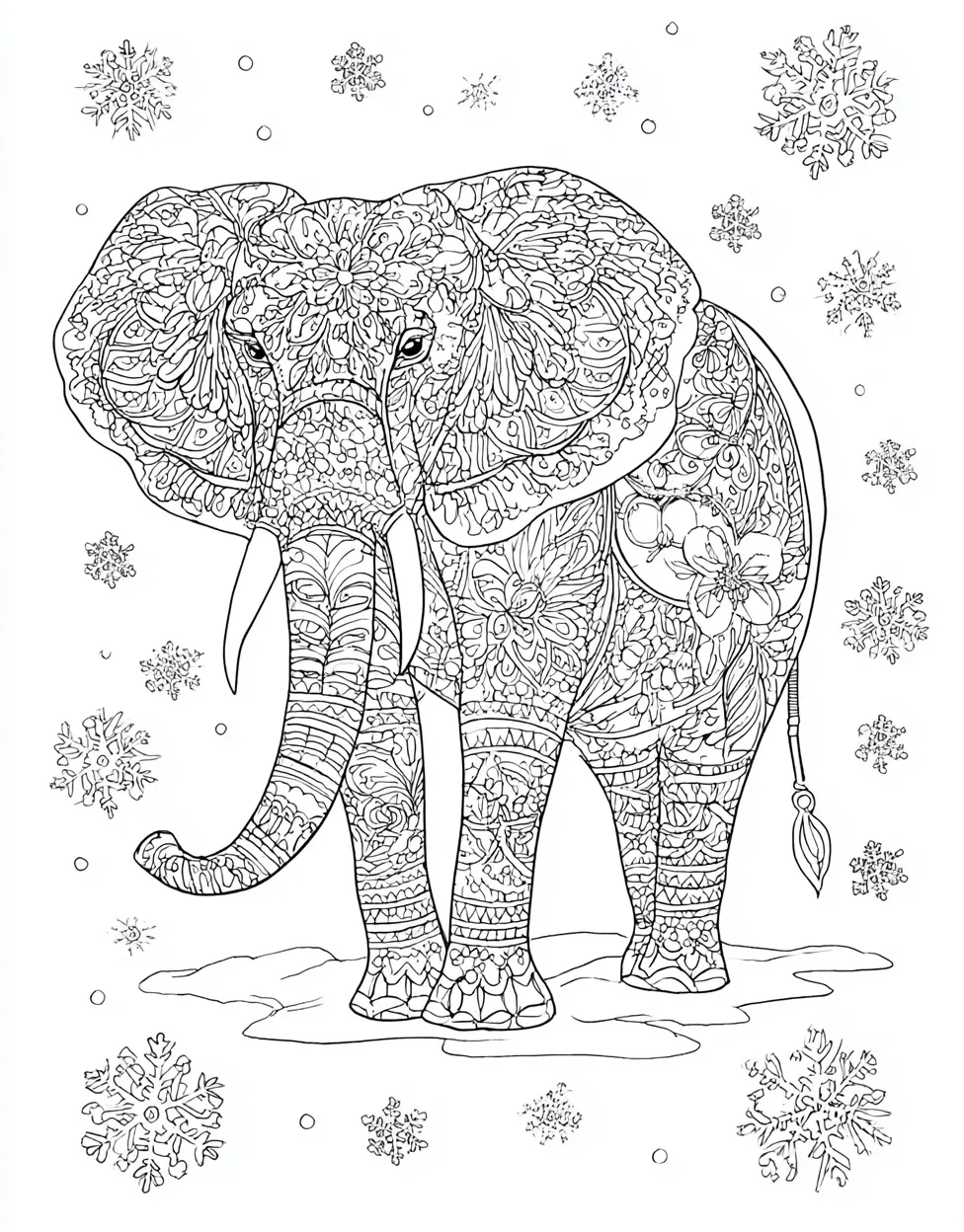Charming Christmas Elephant Coloring Page for Adults - Free Coloring ...