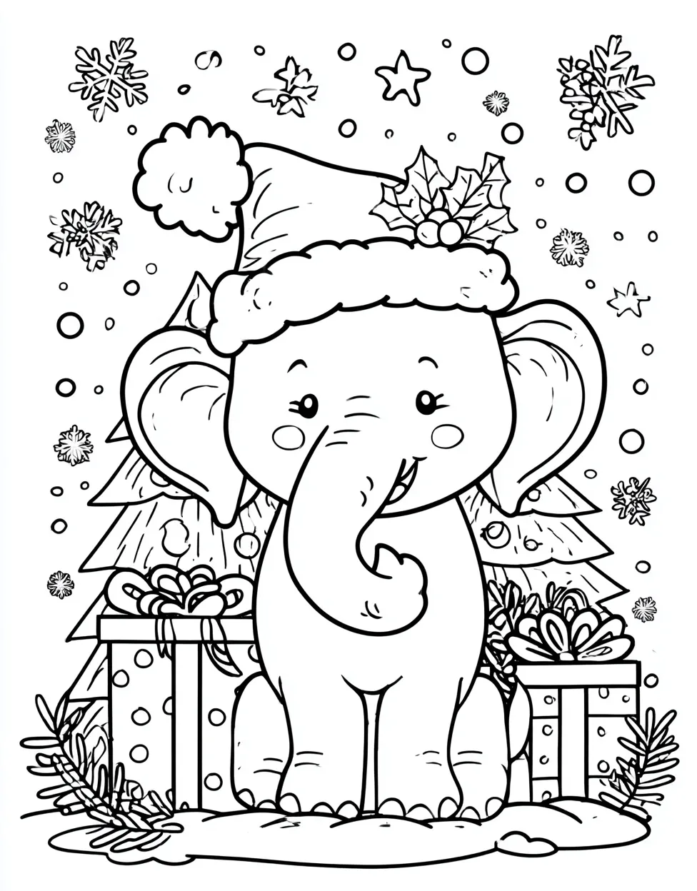 Cheerful Christmas Elephant Coloring Pages for Kids - Free Coloring ...