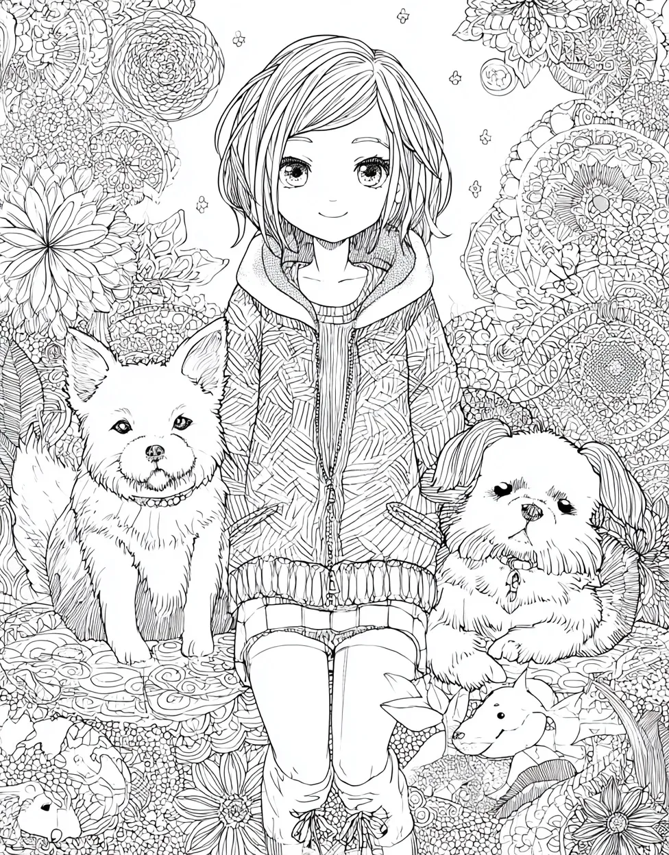 Intricate Animal Cute Anime Girl Coloring Page for Adults - Free ...