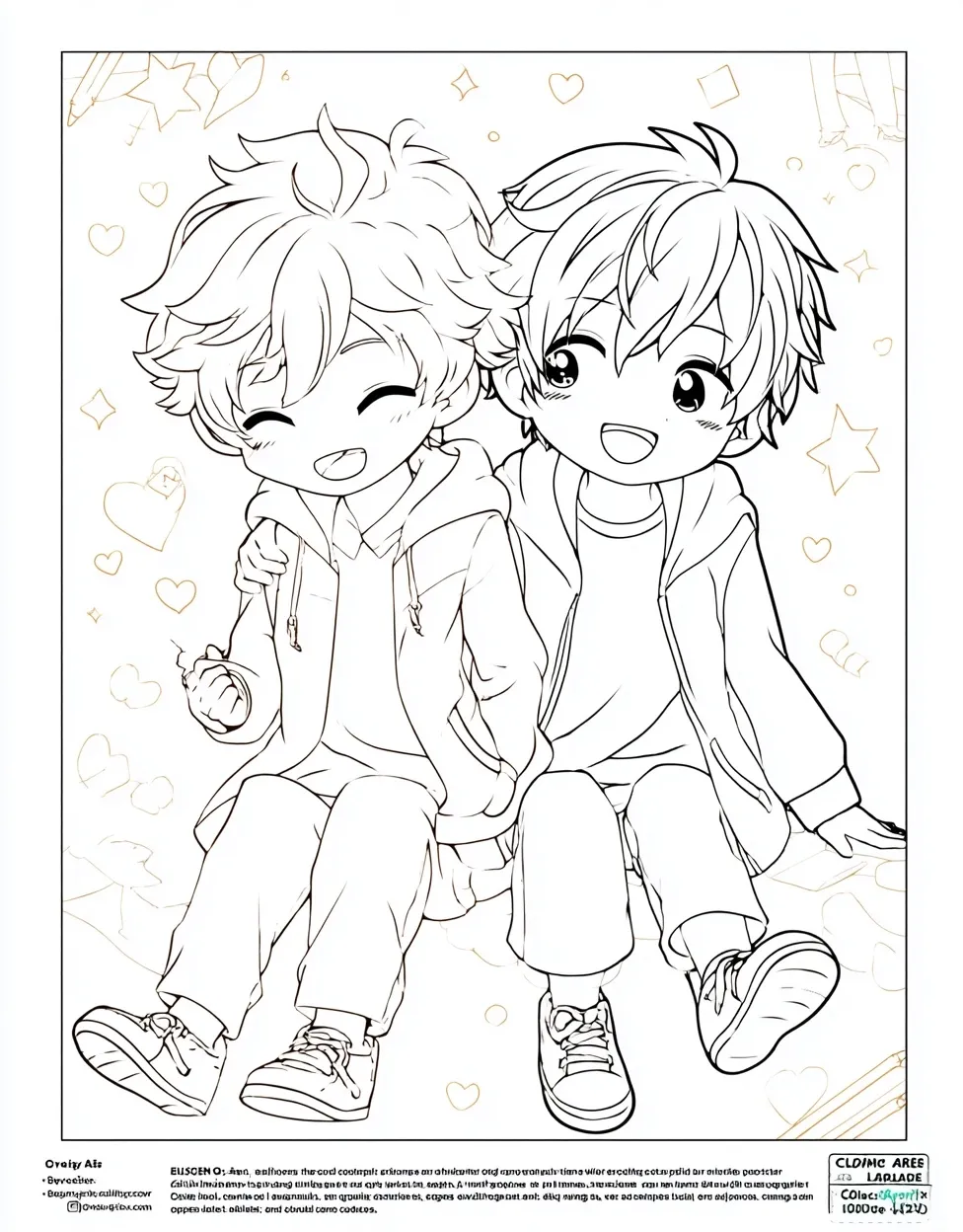 Playful Shounen Ai Coloring Page with Anime Boys - Free Coloring Page ...