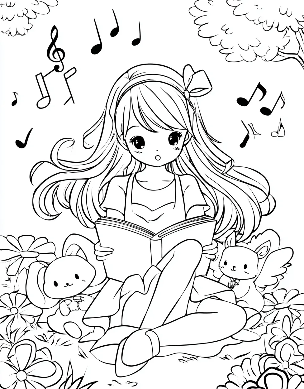 Anime Girl Reading a Book Coloring Pages Delight - Free Coloring Page ...