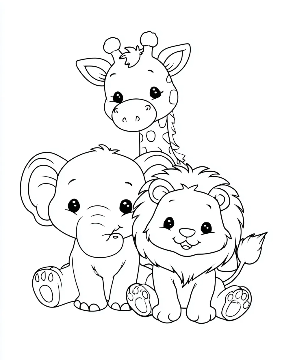 Cute Baby Zoo Animals Cartoon Coloring Pages for Toddlers - Free ...