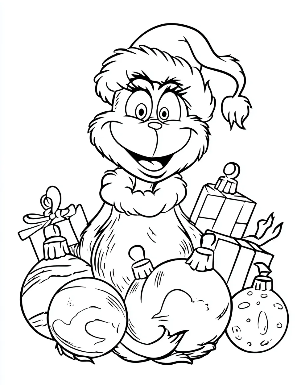 Cheerful Grinch Coloring Page for Toddlers - Free Coloring Page ...