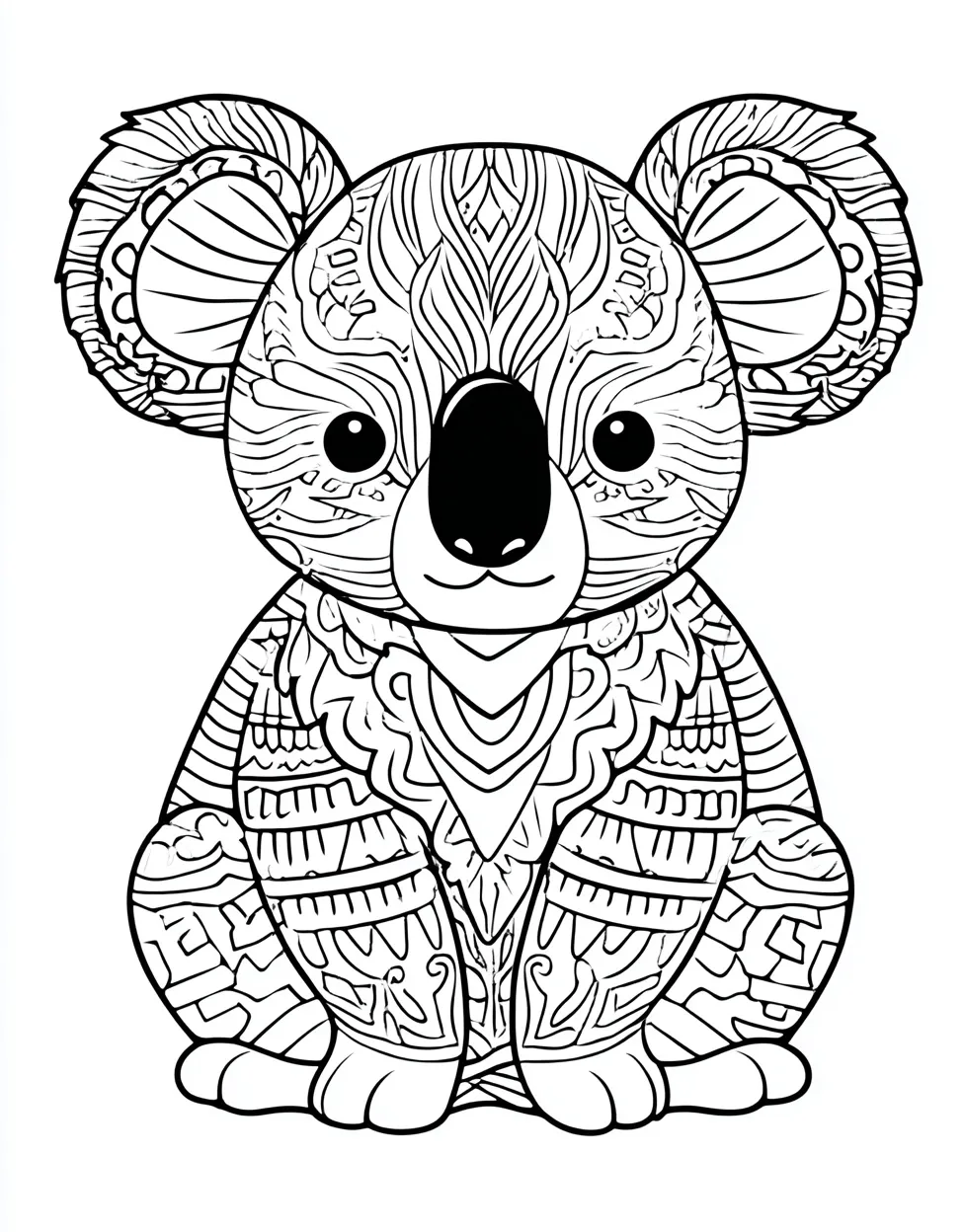 Adorable Koala Bear Zentangle Coloring Page for Kids - Free Coloring ...