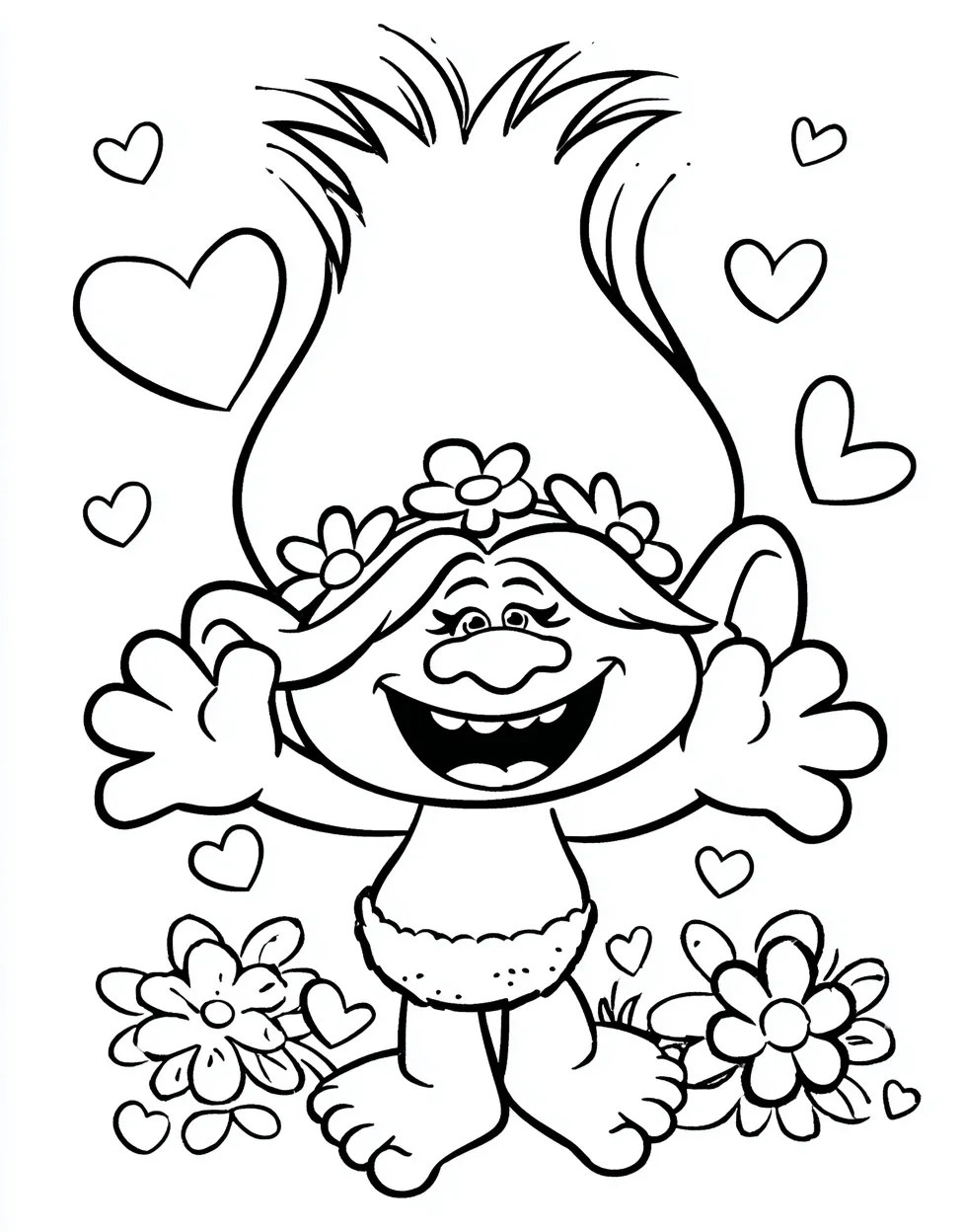 Toddler-Friendly Valentine's Day Poppy Troll Coloring Page - Free ...