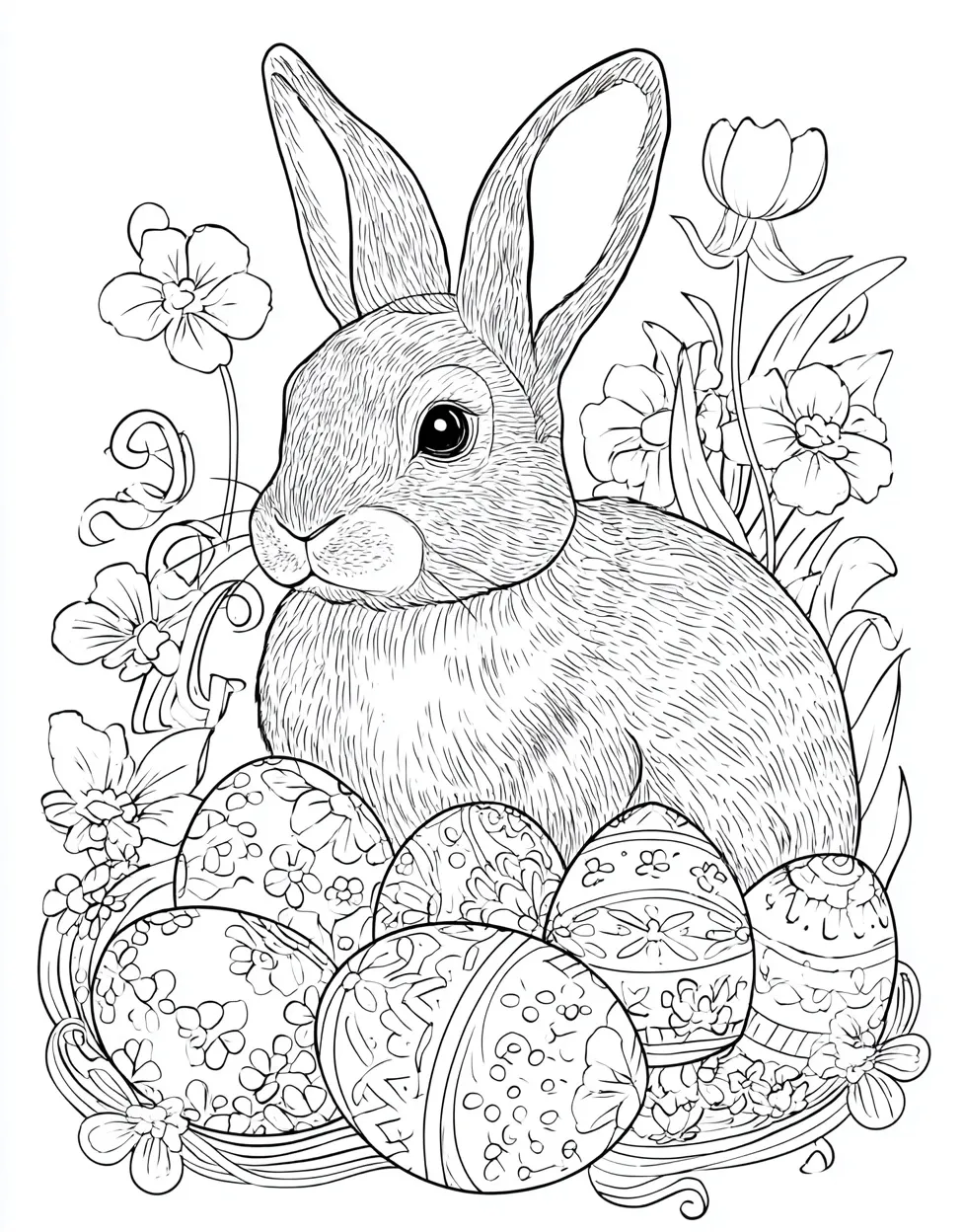 Elegant Easter Bunny Coloring Pages for Mindful Adults - Free Coloring ...