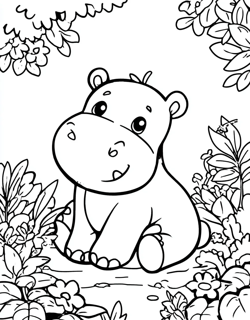 Fun Jungle Hippo Coloring Page for Preschool Kids - Free Coloring Page ...