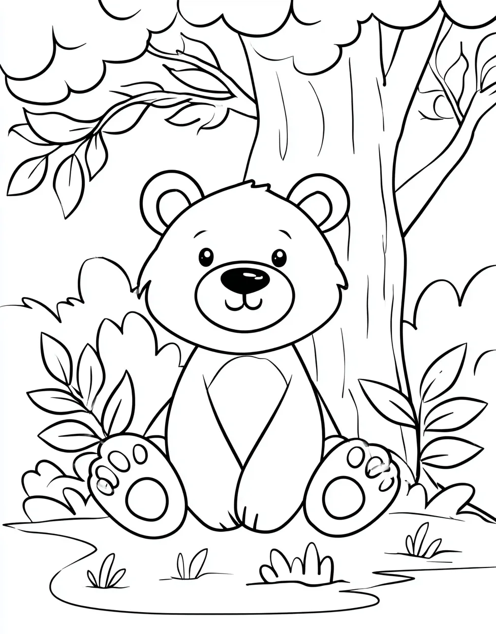 Fun Bear Coloring Page for Little Ones in the Forest - Free Coloring ...