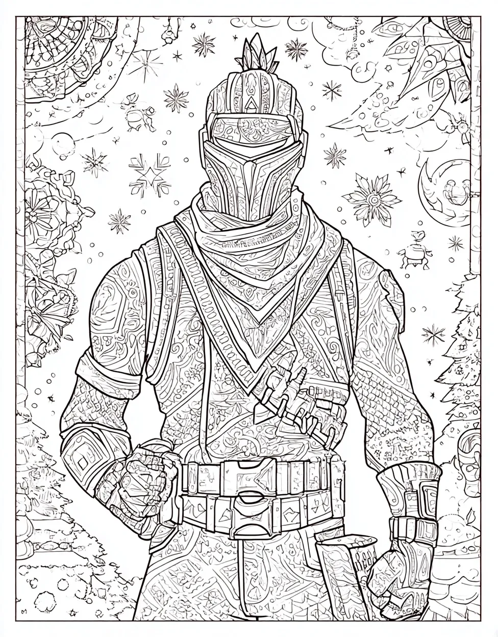 Intricate Fortnite Christmas Skin Coloring Page for Adults - Free ...