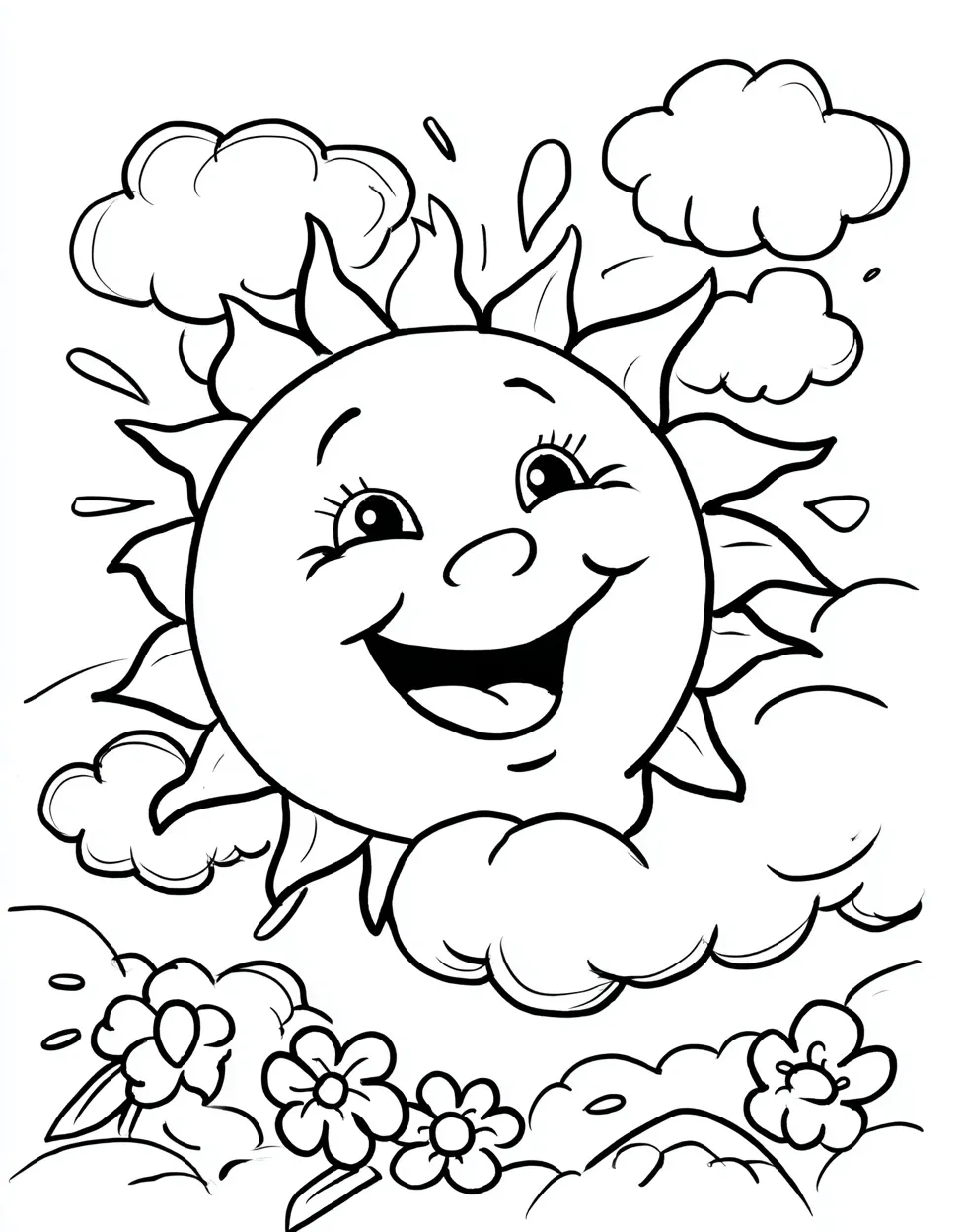Fun Summer Coloring Page for Kids Featuring a Happy Sun - Free Coloring ...