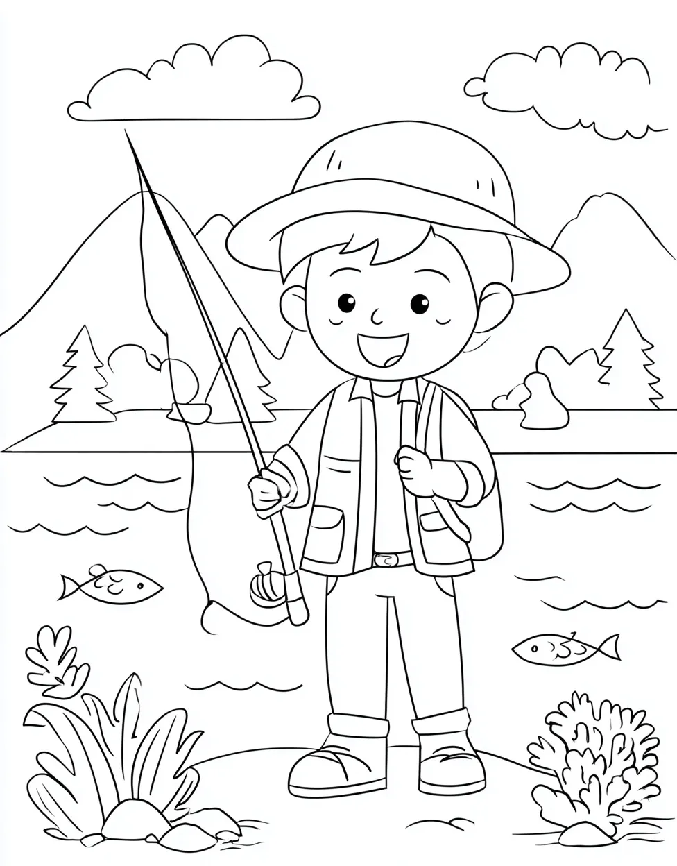 Easy Fisherman Coloring Pages for Toddlers - Free Fun - Free Coloring ...