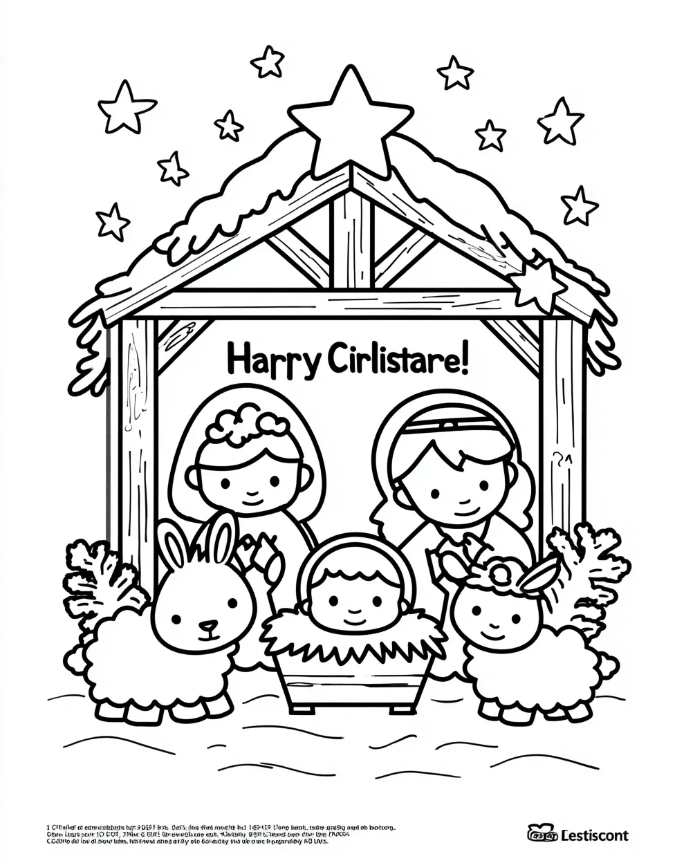 Cute Nativity Coloring Page: Mary, Jesus, and Friends - Free Coloring ...