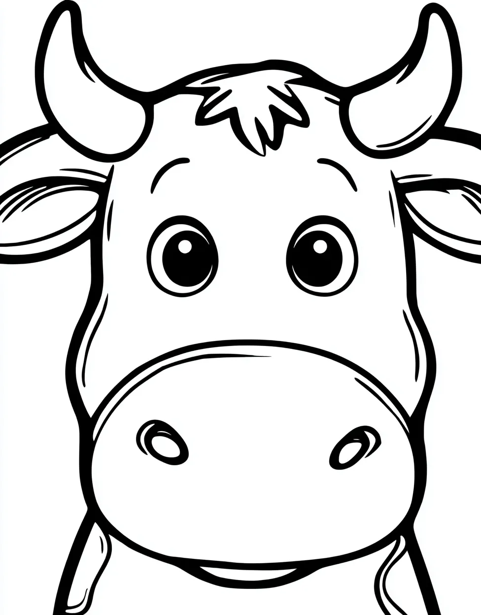 Adorable Cute Cow Face Coloring Page for Kids - Free Coloring Page ...