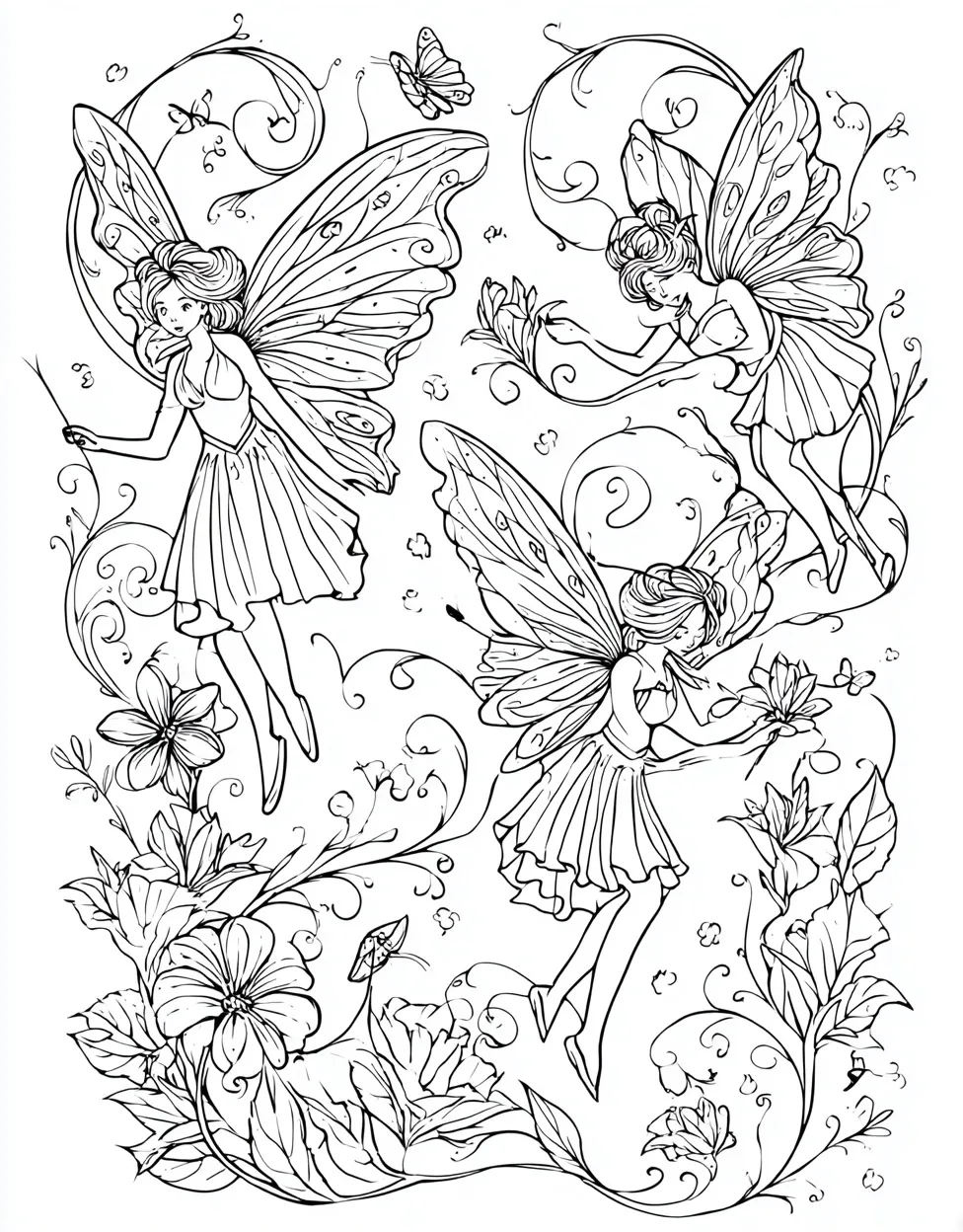 Whimsical Fairies Coloring Page - Free for Adults - Free Coloring Page ...
