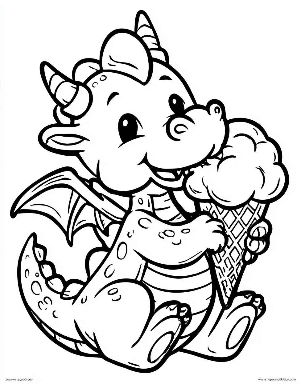Dragon's Sweet Ice Cream Cone Adventure Coloring Page - Free Coloring ...