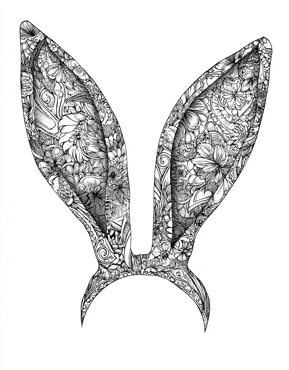 Elegant Rabbit Ears Coloring Page for Adult Art Lovers - Free Coloring ...